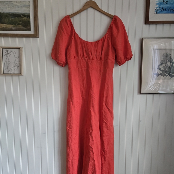 LOFT | Dresses | Loft Linen Coral Puff Sleeve Midi Sundress | Poshmark